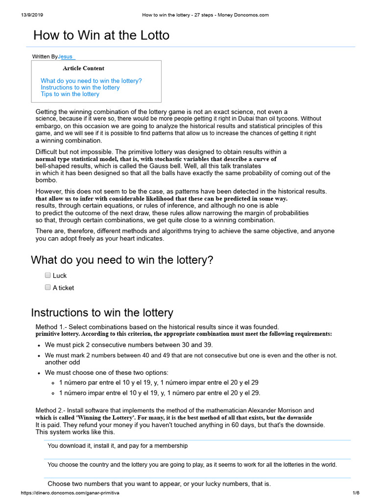 How To Win The Lottery 27 Steps Money Pdf Statistics Lottery
