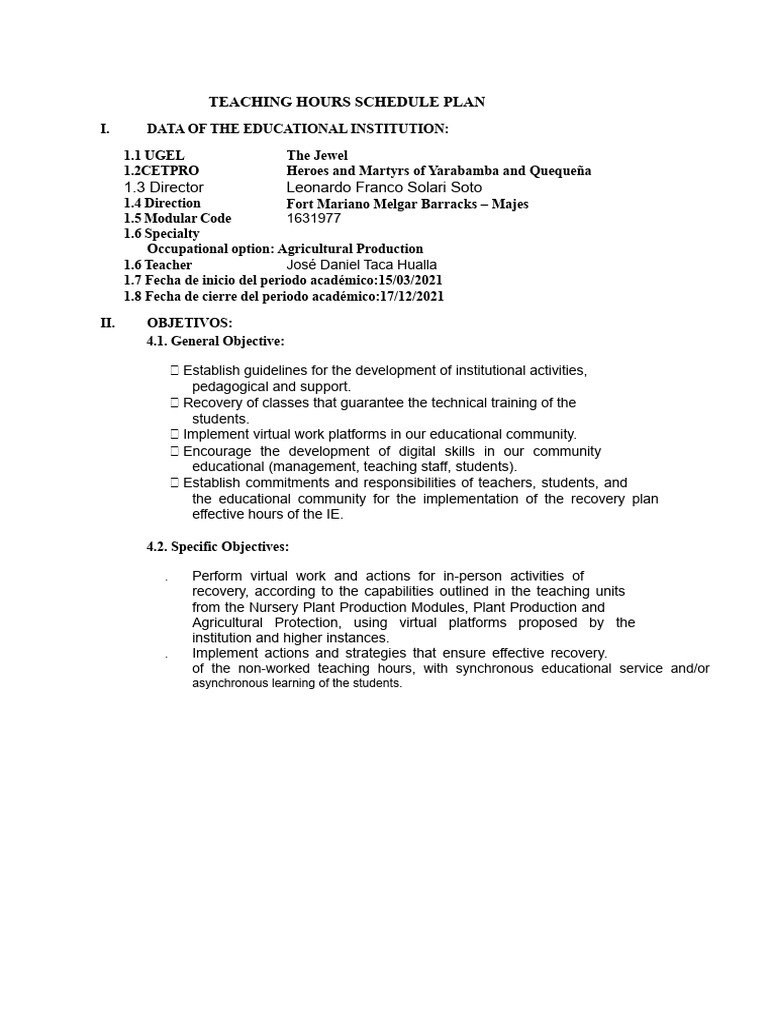 LESSON HOURS PROGRAMMING PLAN AGROP CETPRO HMYQ 2020 | PDF | Pesticide ...