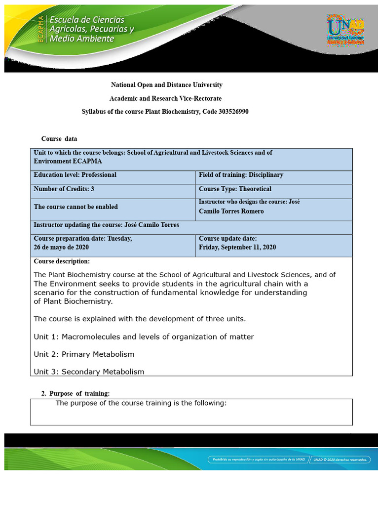 Syllabus of the Plant Biochemistry Course (2) | PDF | Metabolism | Biomolecules
