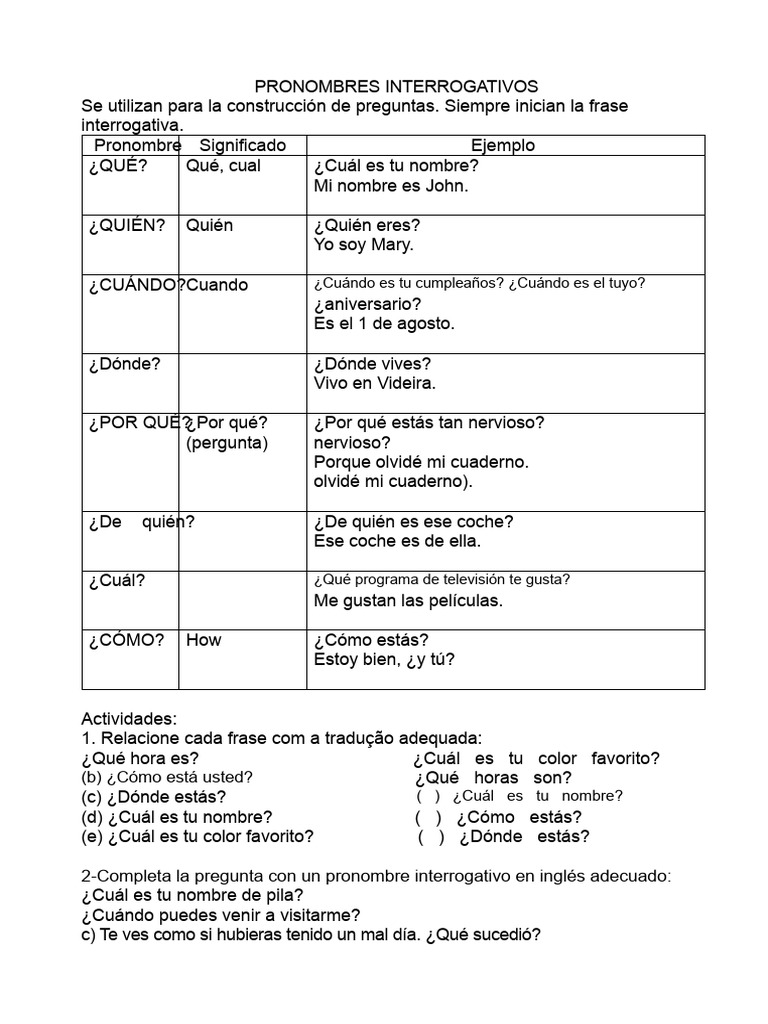 Pronombres Interrogativos | PDF