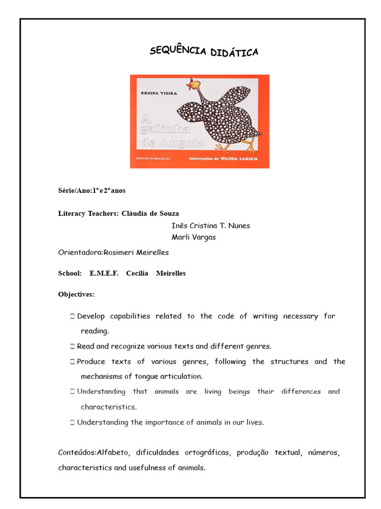 Didactic Sequence: The Angola Chicken | PDF | Learning | Writing