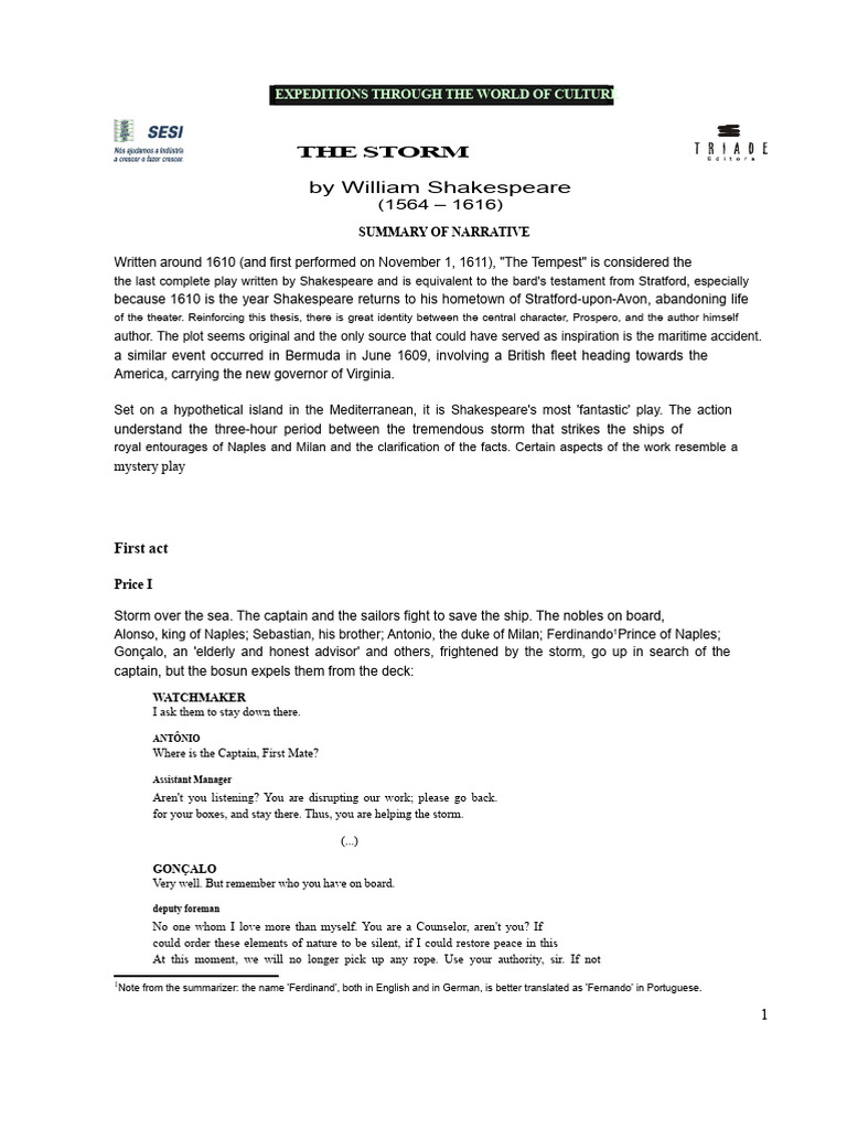 William Shakespeare - The Tempest - Summary | PDF | Hera | The Tempest