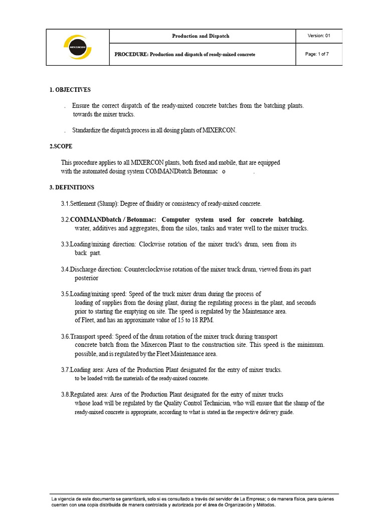 Ready-Mixed Concrete Dispatch Procedure | PDF | Concrete