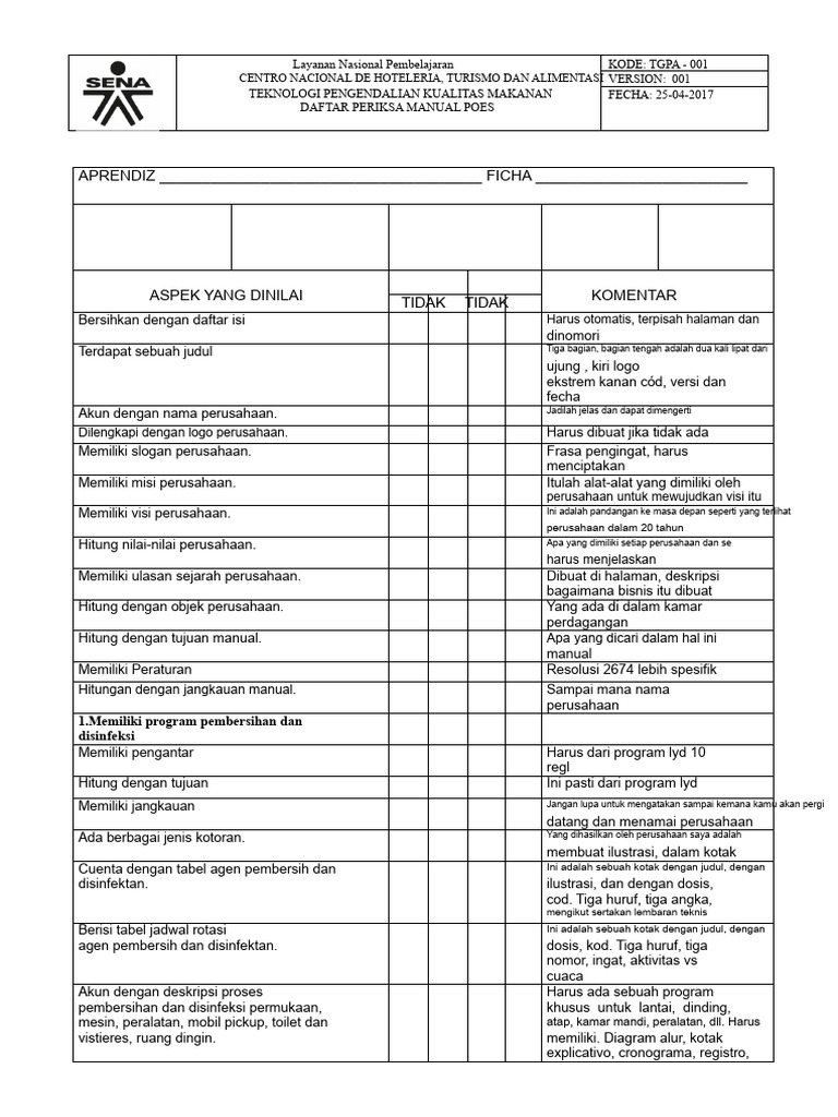 daftar periksa MANUAL POES | PDF