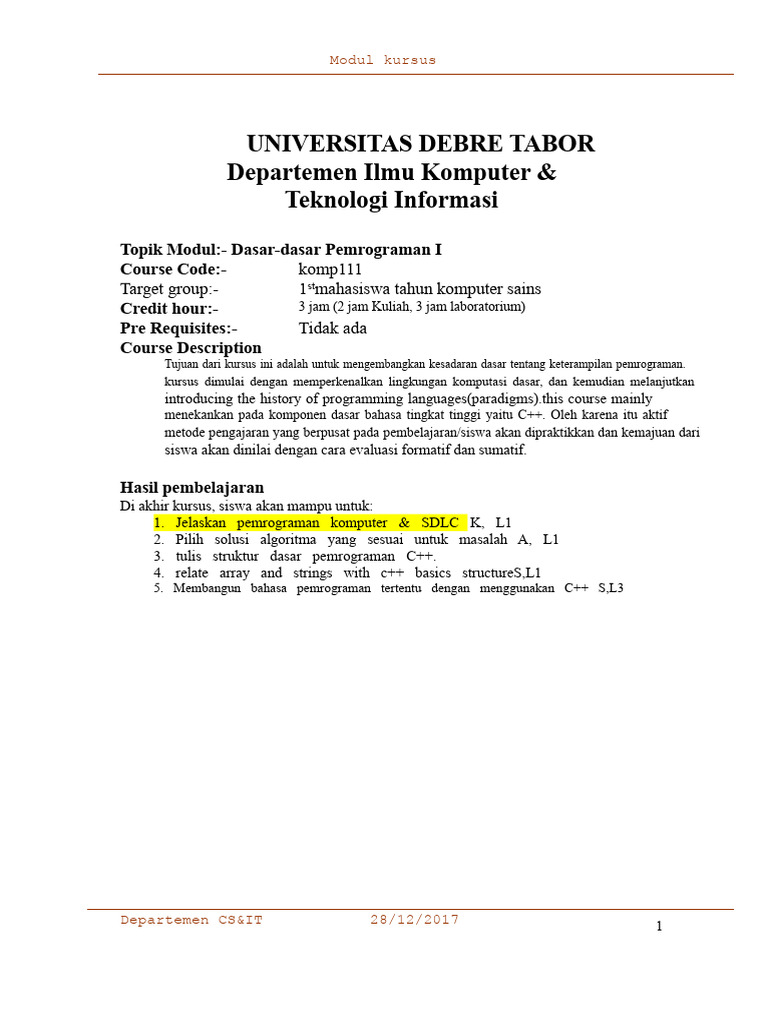 Dasar-Dasar Pemrograman I | PDF