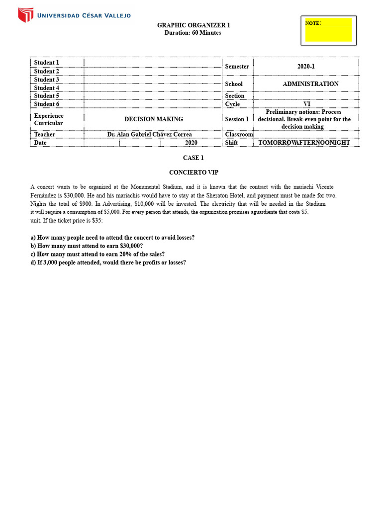 Graphic Organizer 1. Decision-Making Process. Break-Even Point (Write ...