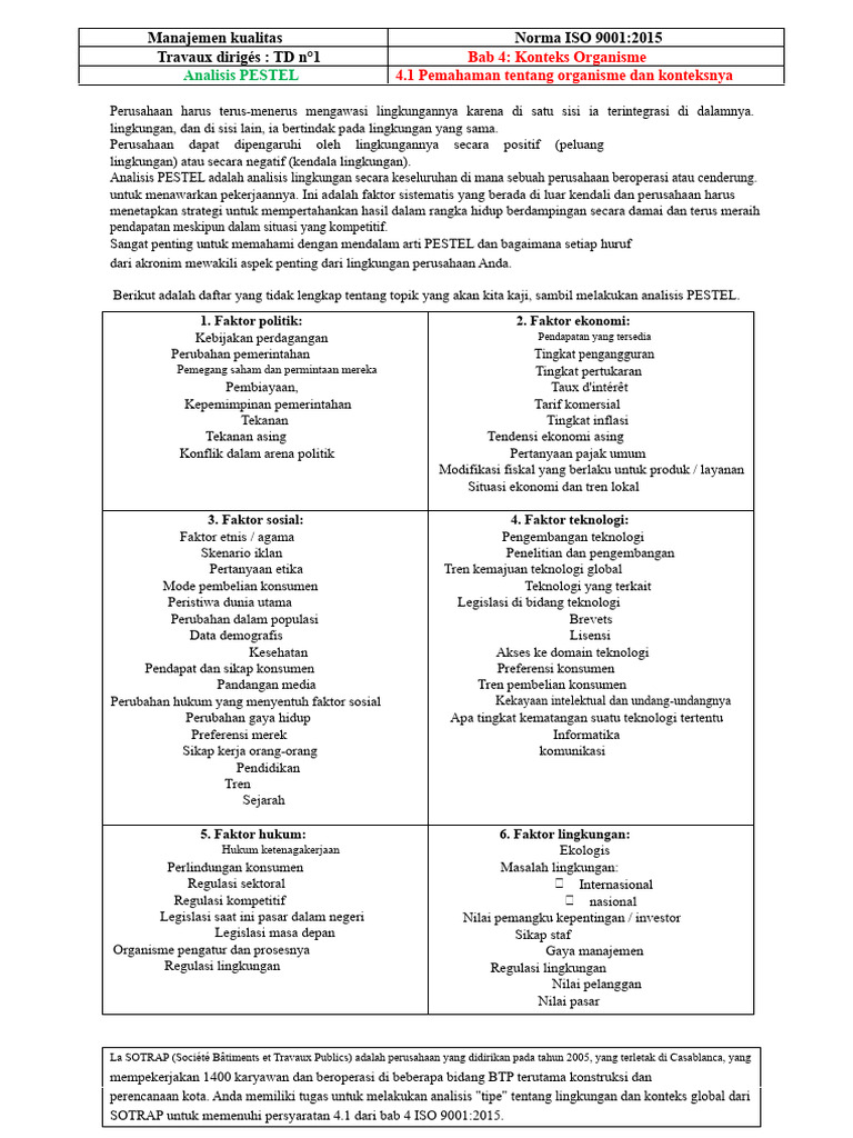 Analisis PESTEL untuk ISO 9001:2015 | PDF