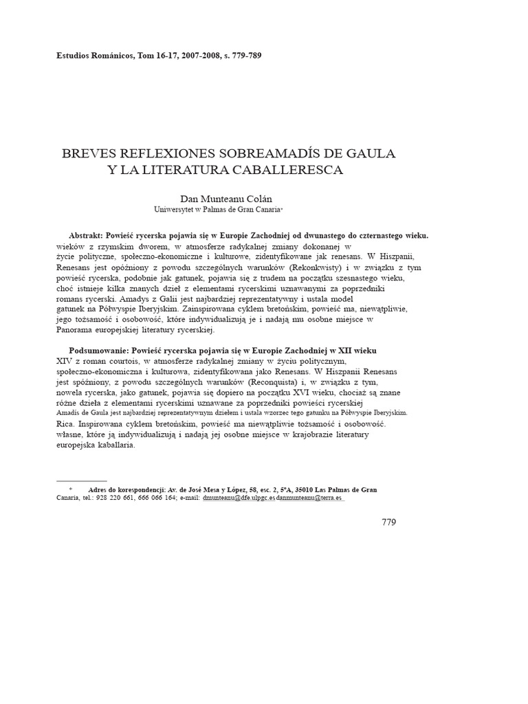 Amadys Z Gauli. Krytyczny Esej | PDF