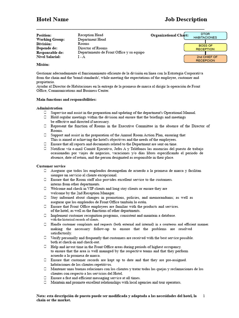 Director of Rooms Job Description | PDF | Business | Business Economics