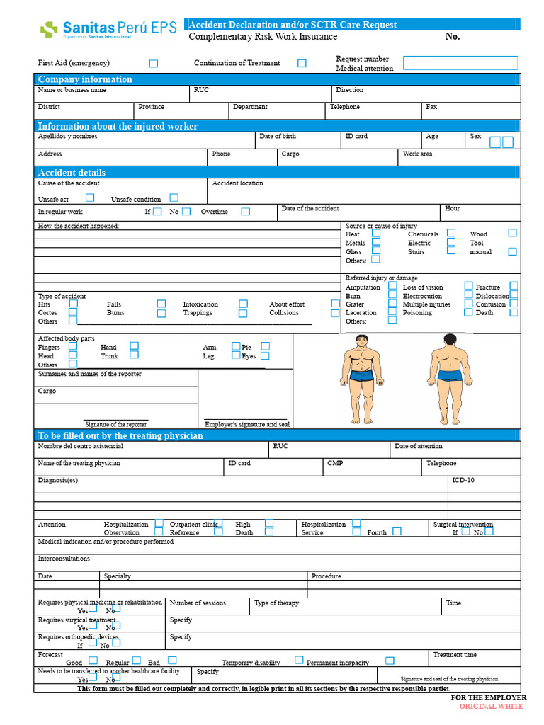 Accident Declaration Format And/or SCTR Sanitas Peru Care Request | PDF ...