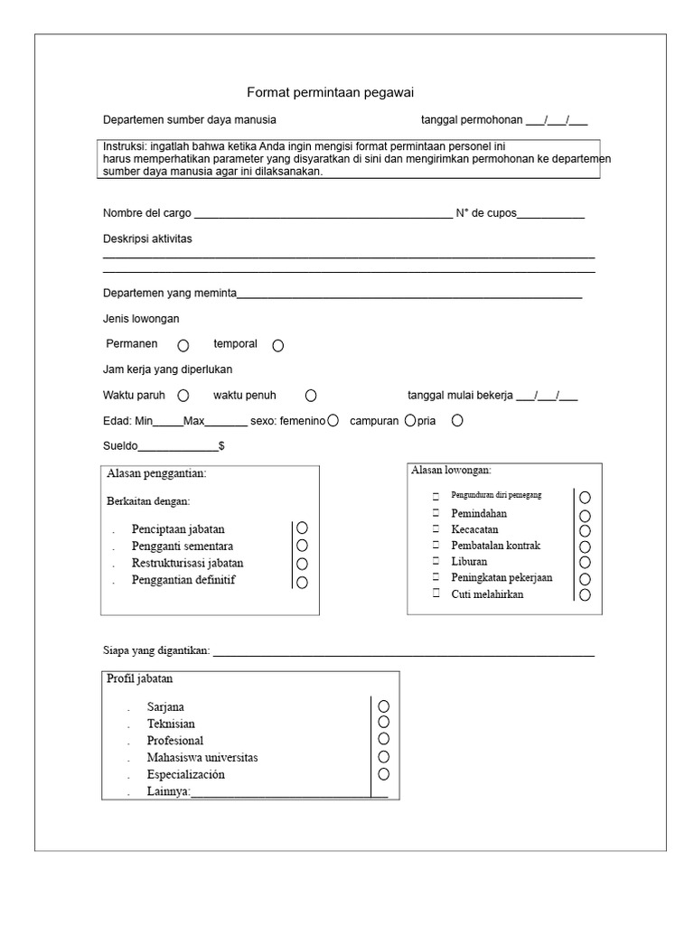 Format Permintaan Personel HR | PDF