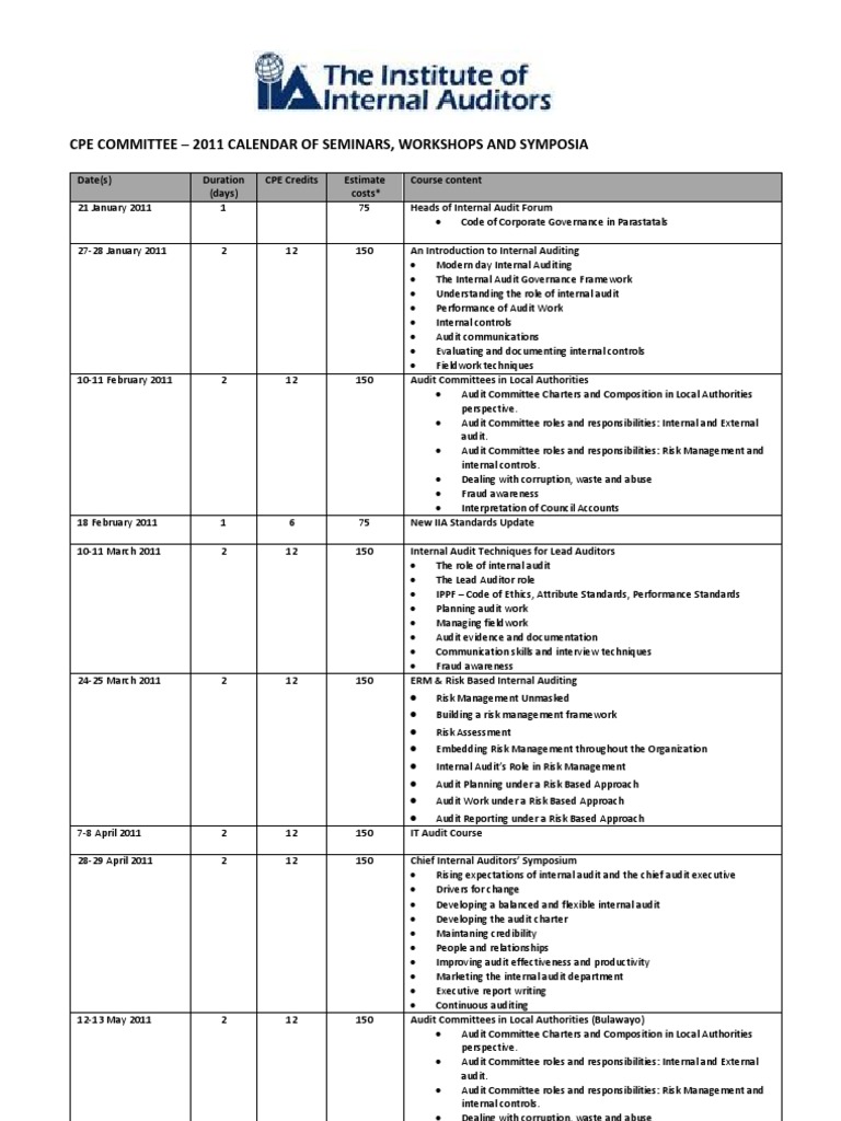 Iia Seminars 2011 | PDF | Internal Audit | Audit Committee