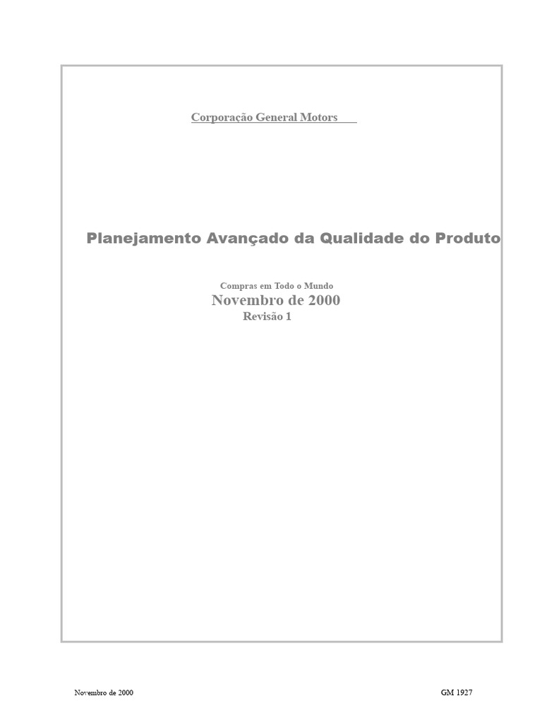 Manual APQP Global da GM 1927 | PDF | Qualidade (negócios) | Protótipo