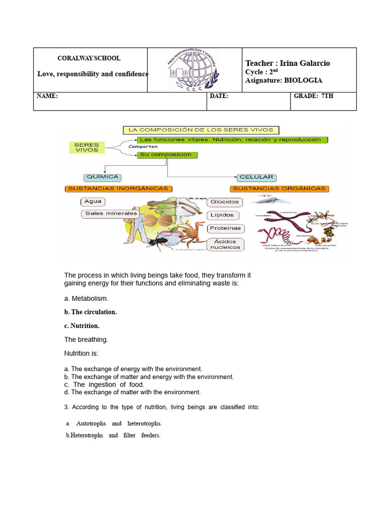 Exam - Biology - 7TH Grade - 2ND Term | PDF | Digestion | Stomach