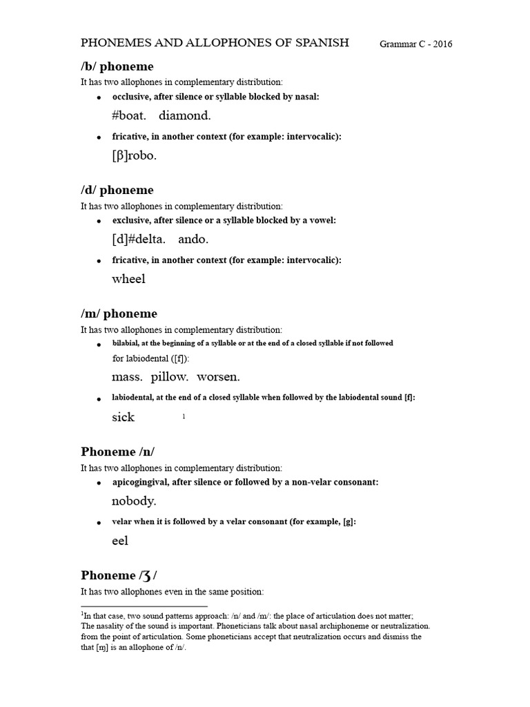 Phonemes and Allophones of Spanish | PDF | Consonant | Phoneme