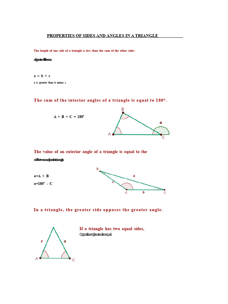 Properties of The Sides and Angles in A Triangle | PDF | Triangle ...