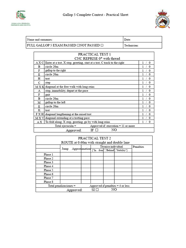 Gallop 5 Contest Practical Evaluation Sheet | PDF | Horse Gait | Horses