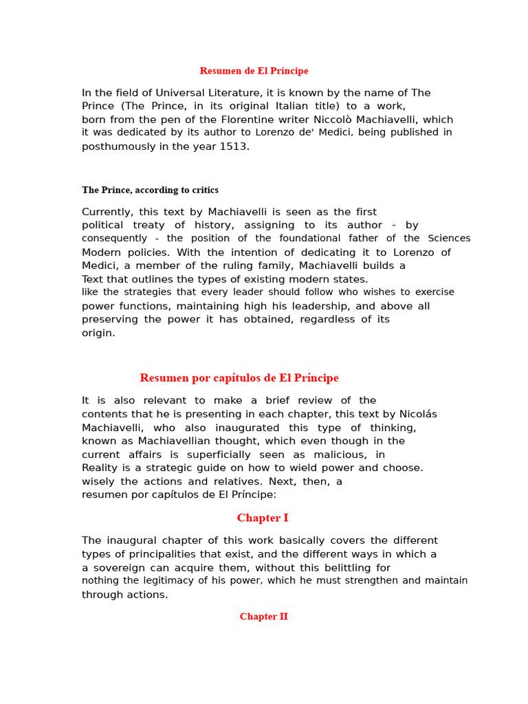 Summary of The Prince | PDF | The Prince | Niccolò Machiavelli