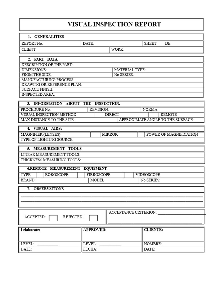 Visual Inspection Report Template | PDF
