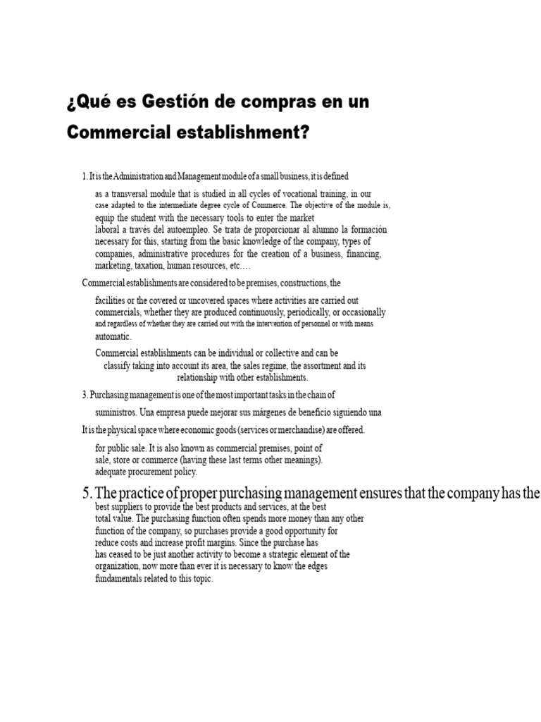 What is Purchasing Management in a Commercial Establishment | PDF