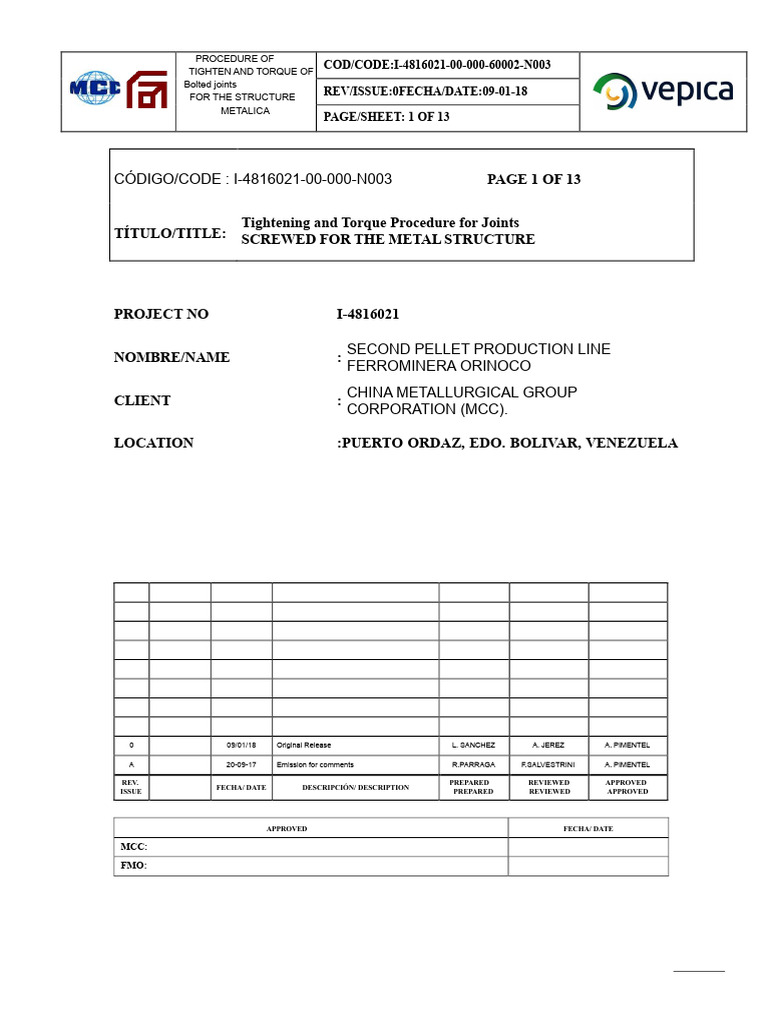 Tightening and Torque Procedure for Bolted Connections in the Metal ...