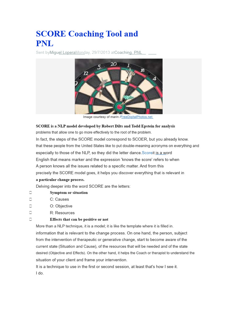 SCORE Model: NLP Coaching Tool Guide | PDF | Psychological Concepts ...