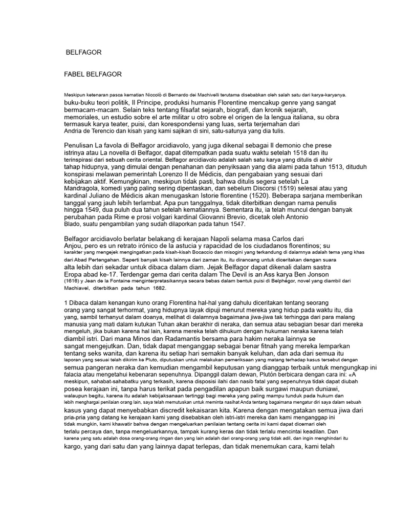 Belfagor - Nicolas Machiavelli | PDF