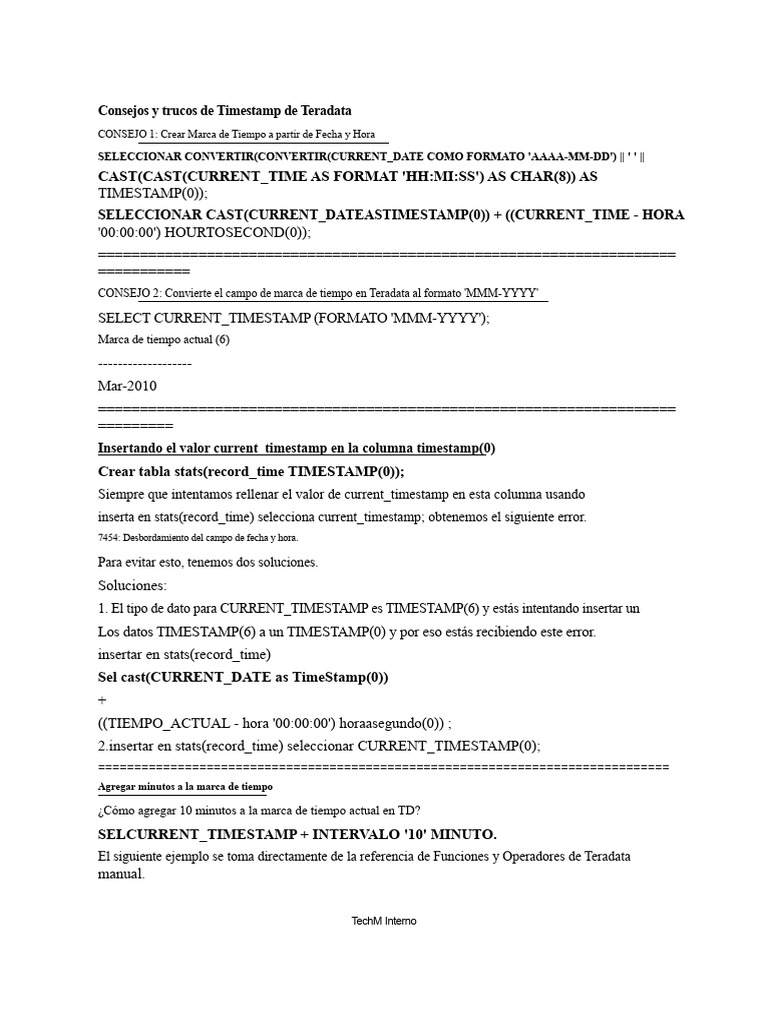 Trucos de Timestamp en Teradata | PDF
