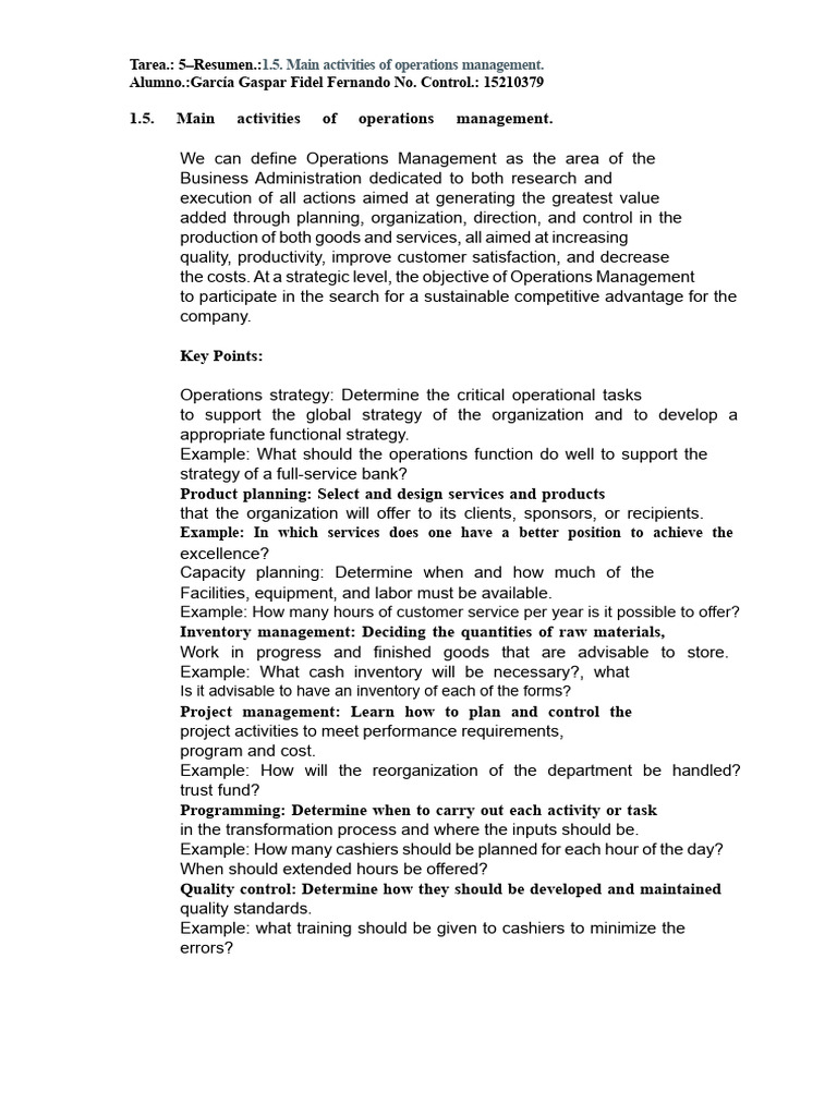 Key Activities in Operations Management | PDF | Operations Management ...