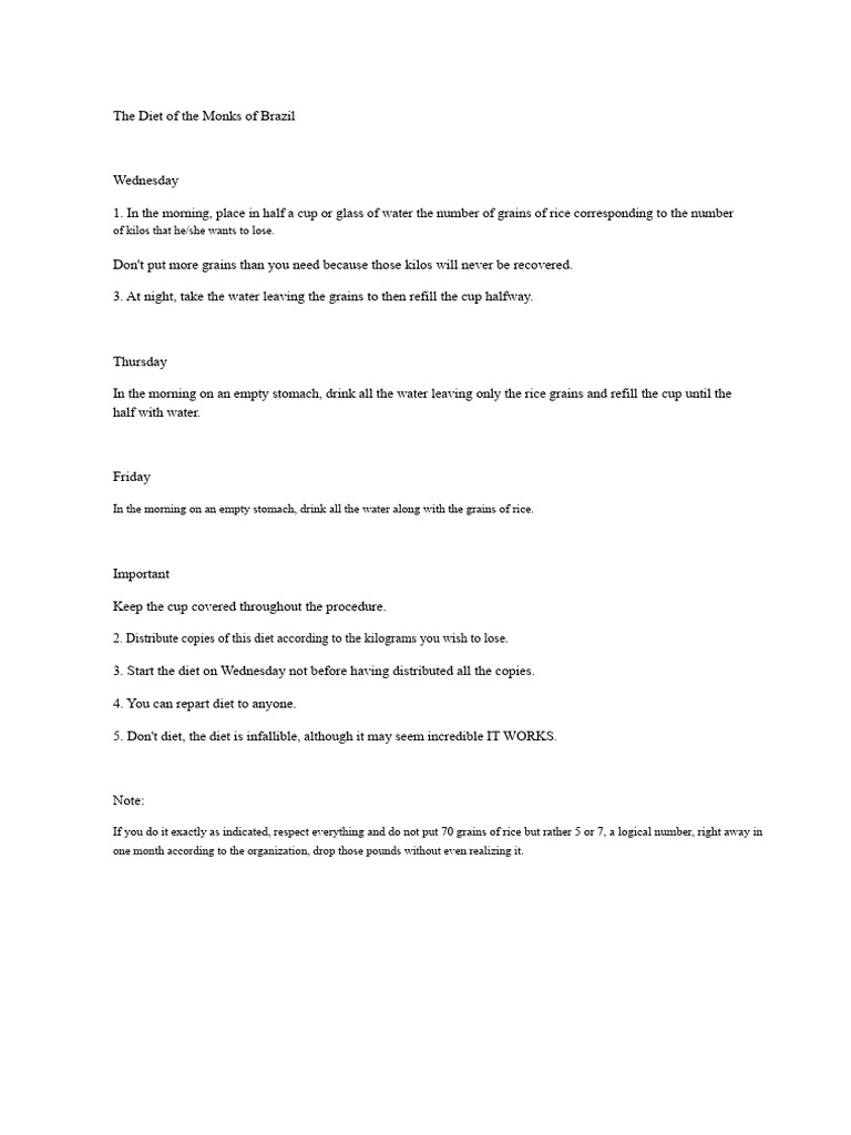 Brazilian Monk Weight Loss Diet | PDF