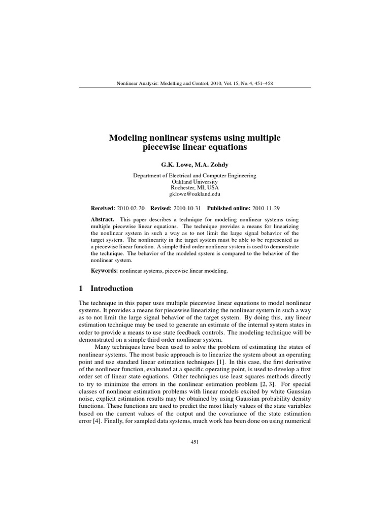 Modeling Nonlinear Systems with Piecewise Linear Equations | PDF ...