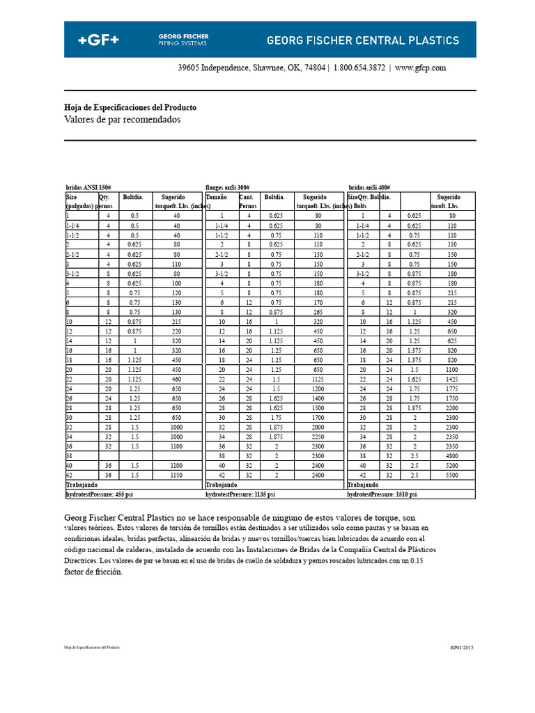 Recomendaciones de Torque para Bridas | PDF | Ingeniería mecánica