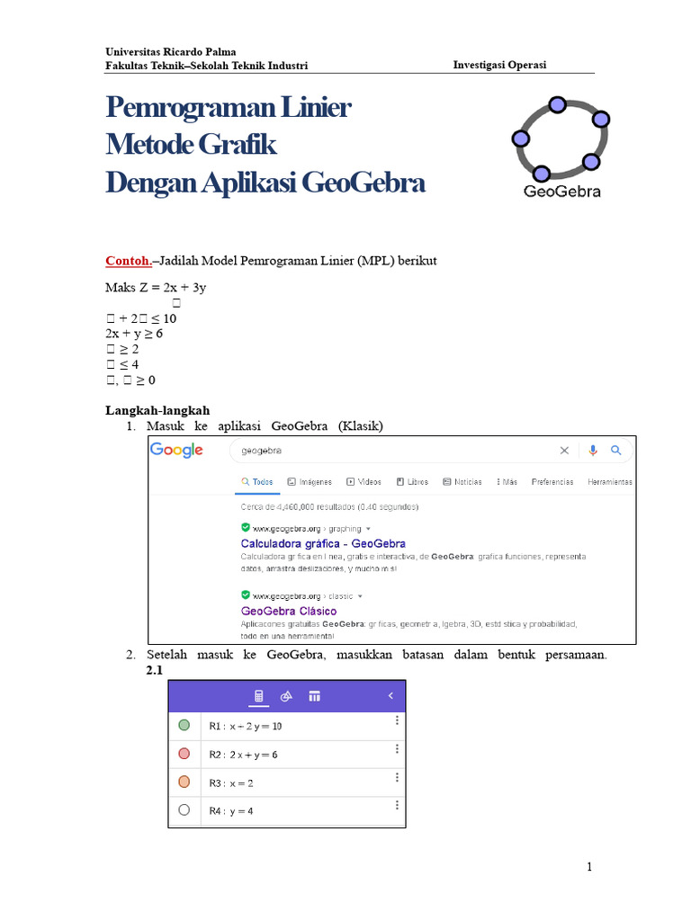 Pemrograman Linier dan GeoGebra | PDF