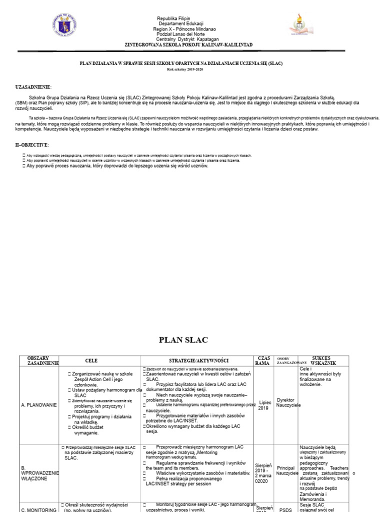 Plan Działania KKIPS SLAC W Szkole | PDF
