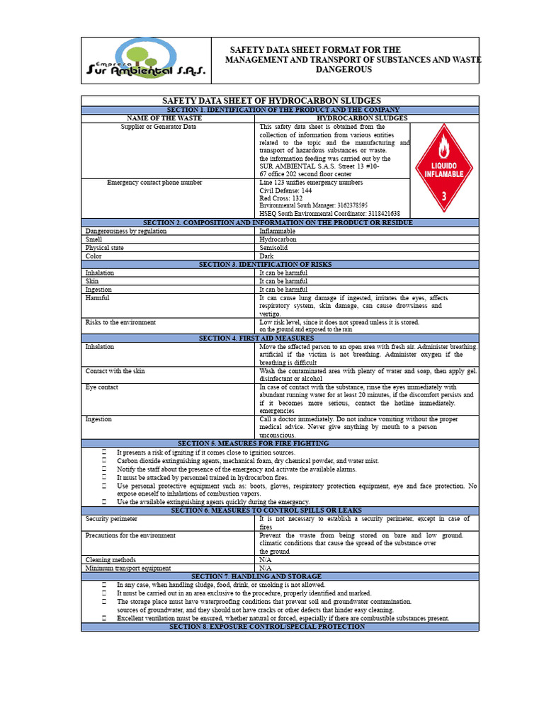 Hydrocarbon Sludge Safety Data Sheet | PDF | Toxicity | Water