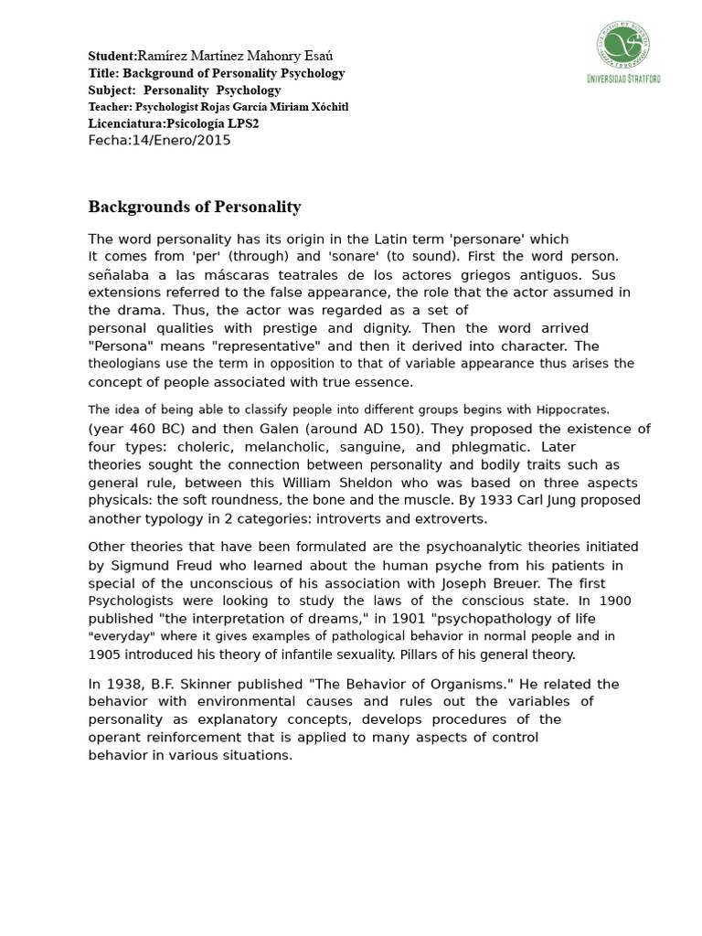 Background of Personality Psychology | PDF | Psychotherapy | Psychology