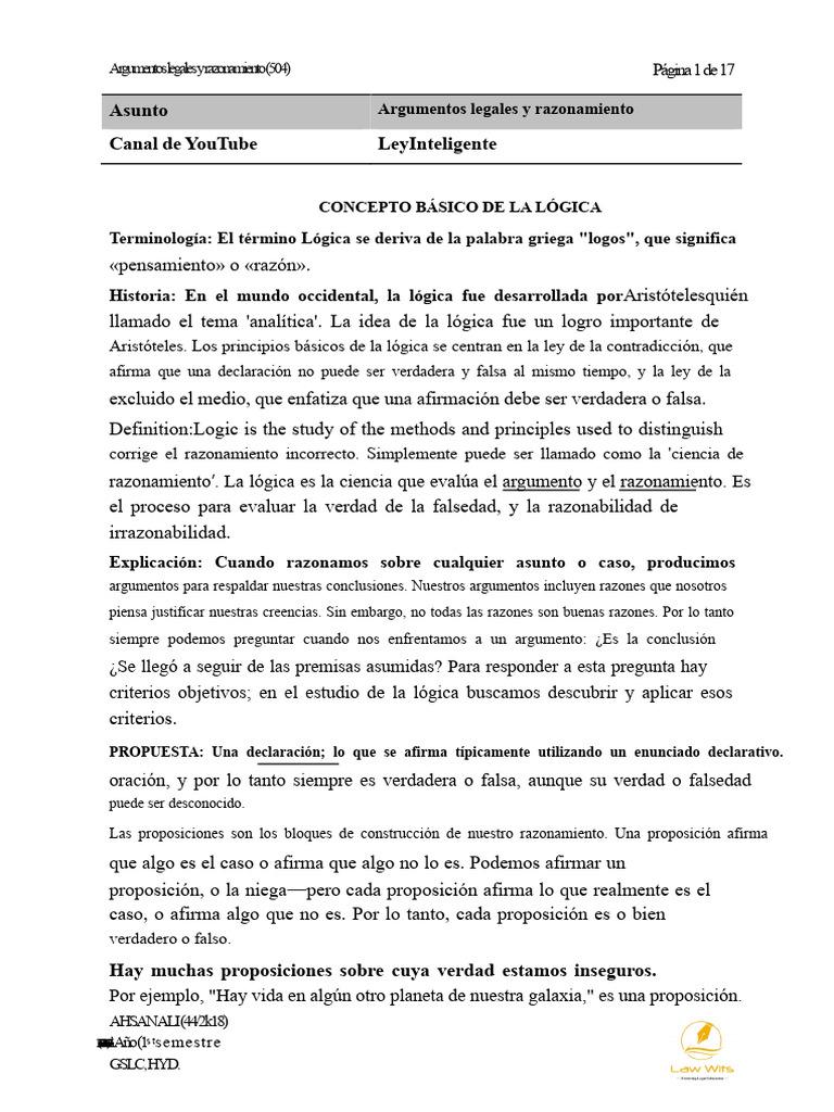 Lógica y Argumentos Legales: Fundamentos | PDF | Argumento | Falacia