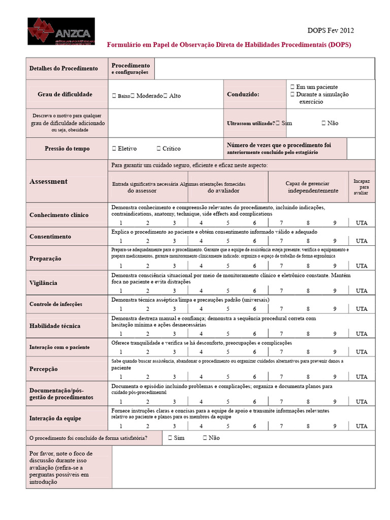 Avaliação DOPS de Habilidades Procedimentais | PDF | Comentários ...