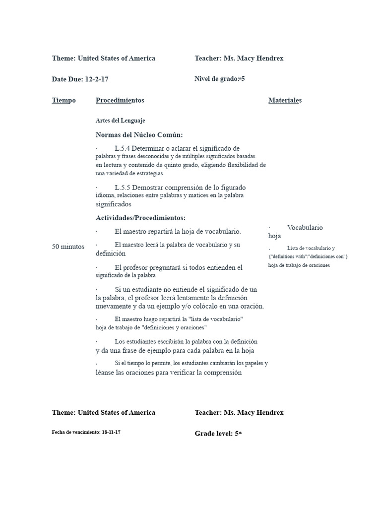 Plan de Lección de Historia | PDF | Léxico | Palabra