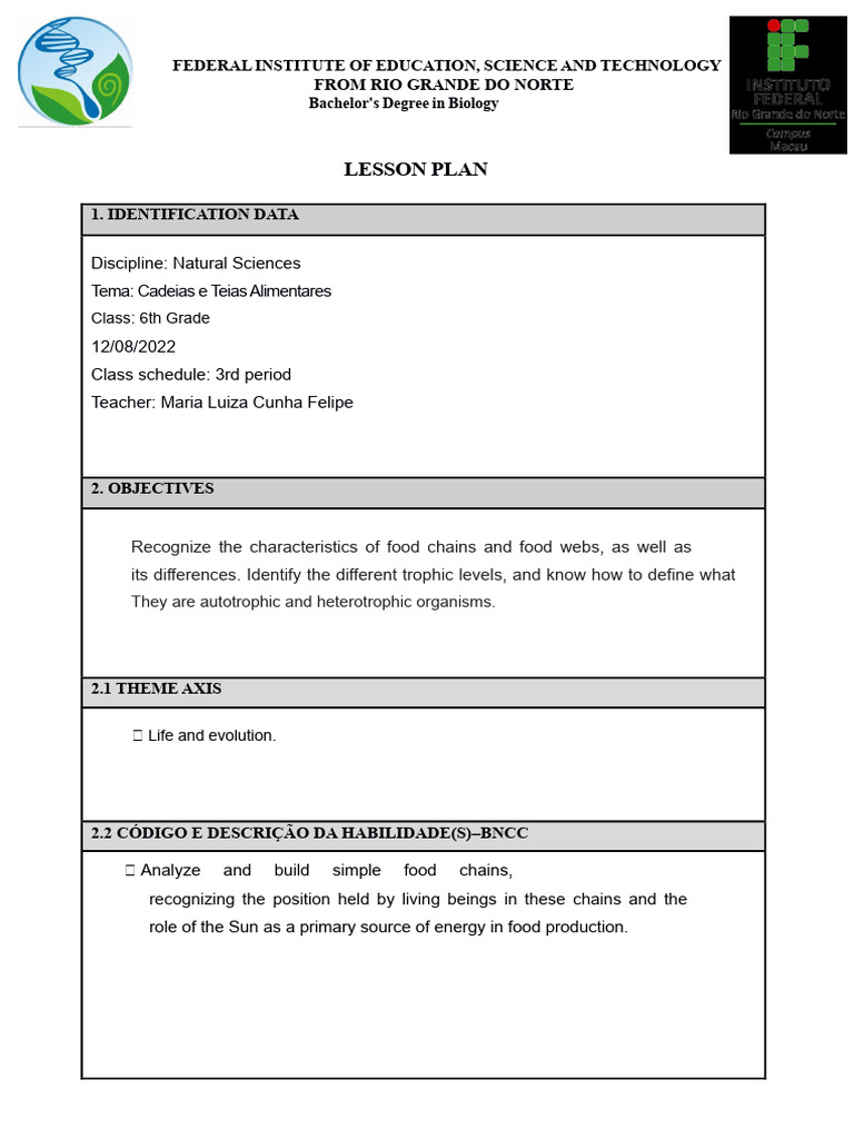 Lesson Plan - Food Chains and Food Webs | PDF