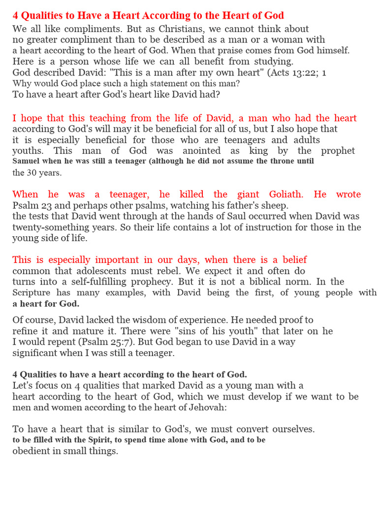4 Qualities To Have A Heart According To The Heart of God | PDF | David ...