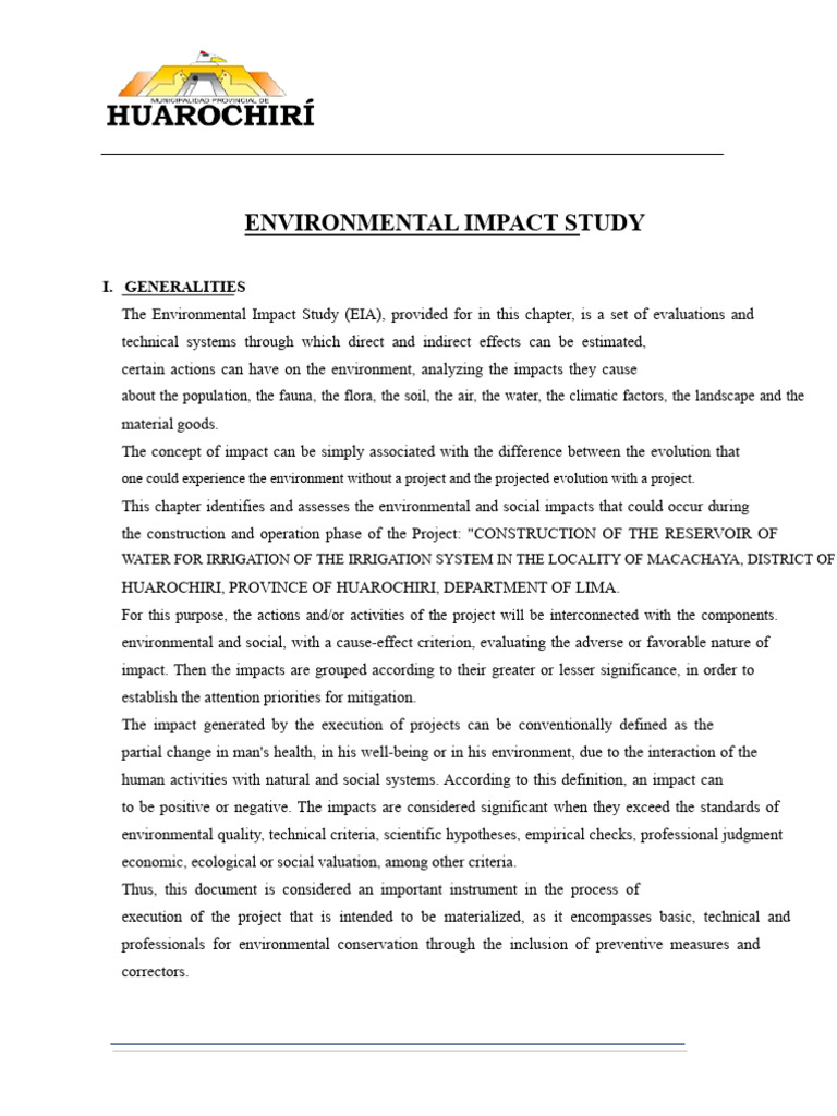 Environmental Impact Study for Macachaya Reservoir | PDF ...