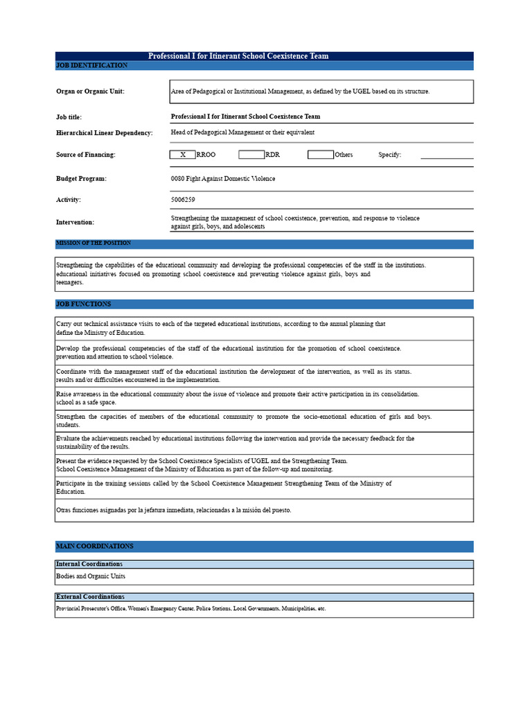 Professional I for the Itinerant School Coexistence Team | PDF | Crimes ...