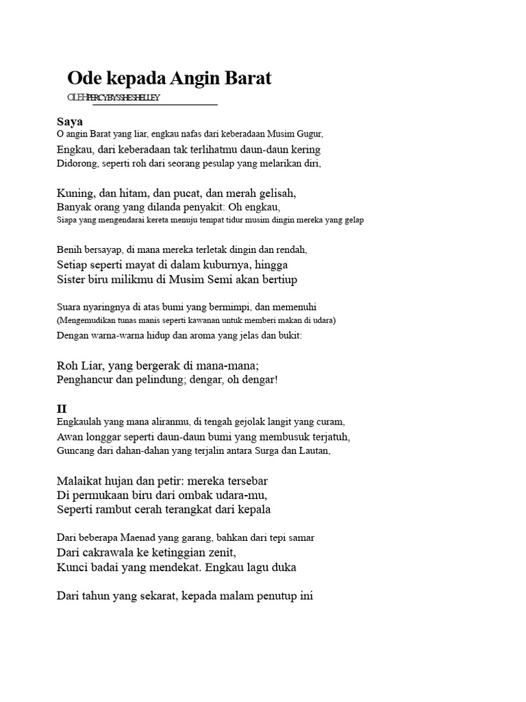Ode kepada Angin Barat: Puisi Shelley | PDF