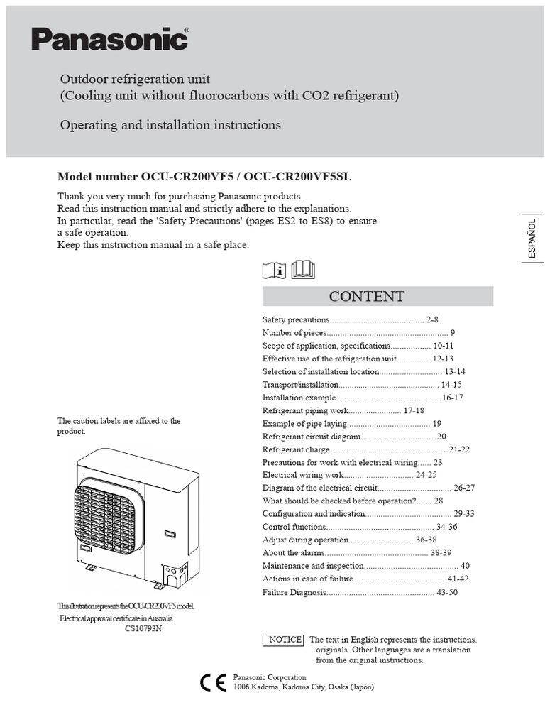 Panasonic Outdoor Refrigeration Unit Guide | PDF | Gases | Mechanical ...