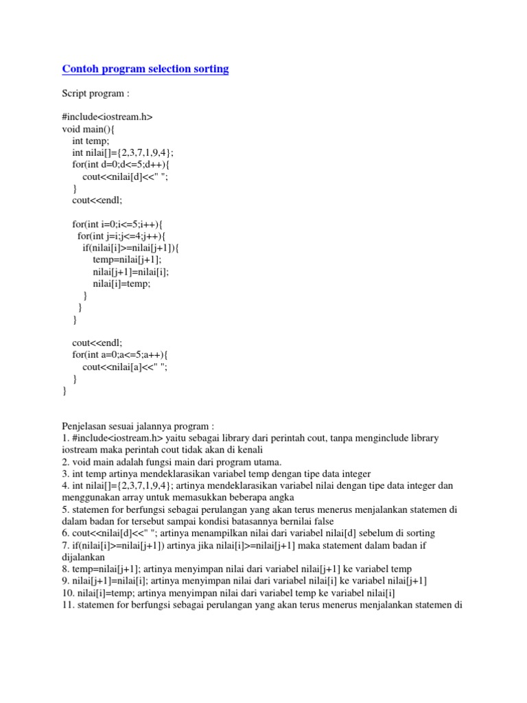 Contoh Program Selection Sorting | PDF