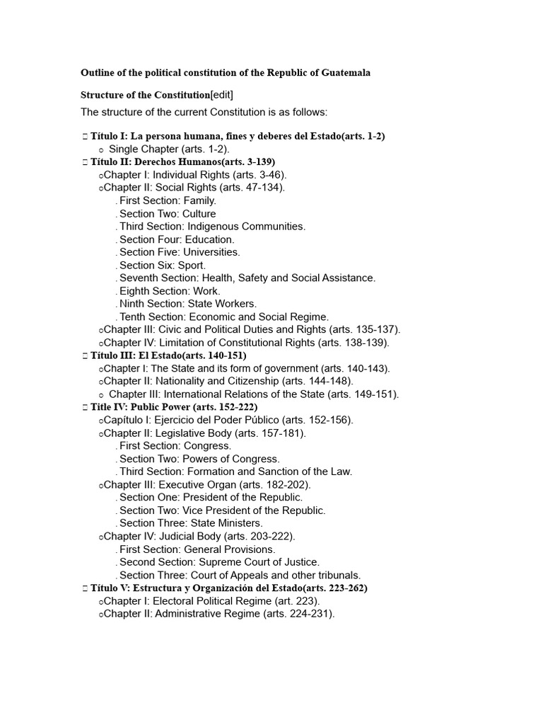 Outline of The Political Constitution of The Republic of Guatemala ...