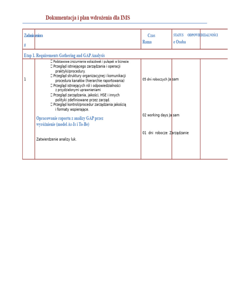 Plan Wdrożenia IMS | PDF
