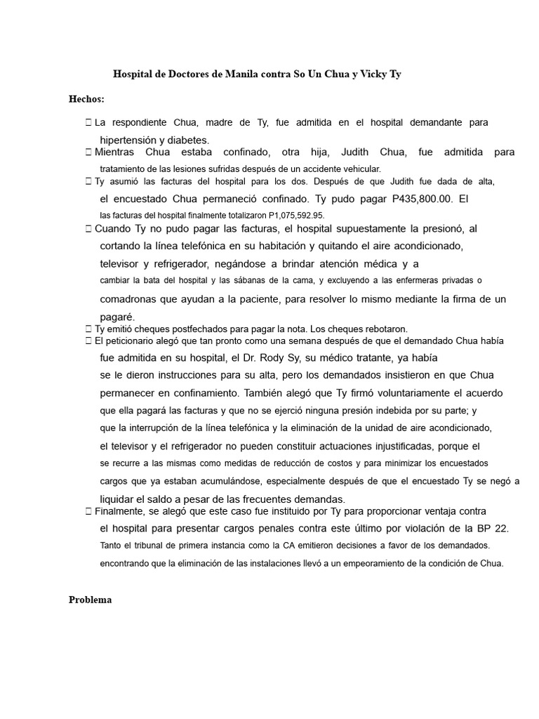 Manila Doctors Vs So Un Chua y Vicky Ty | PDF | Hospital ...