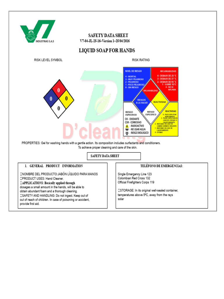 Liquid Hand Soap Safety Data Sheet | PDF | Surfactant